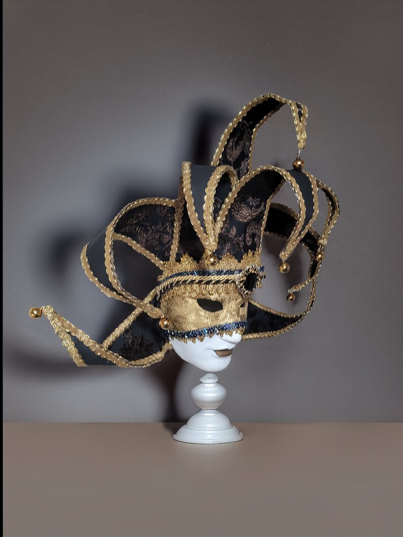 Black and Gold Luxury Jester Mask Venetian Mask Luxurious Fabric Mask ...