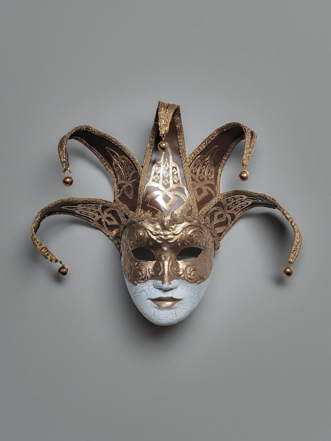 Opulent Golden Venetian Jolly Mask - Authentic Jester Design ...