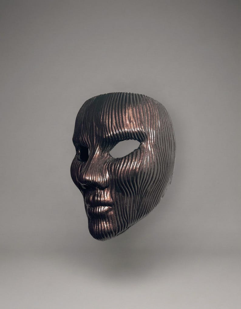 White Lines Textured Mask: Modern Minimalist Sculpture, Cosplay ...