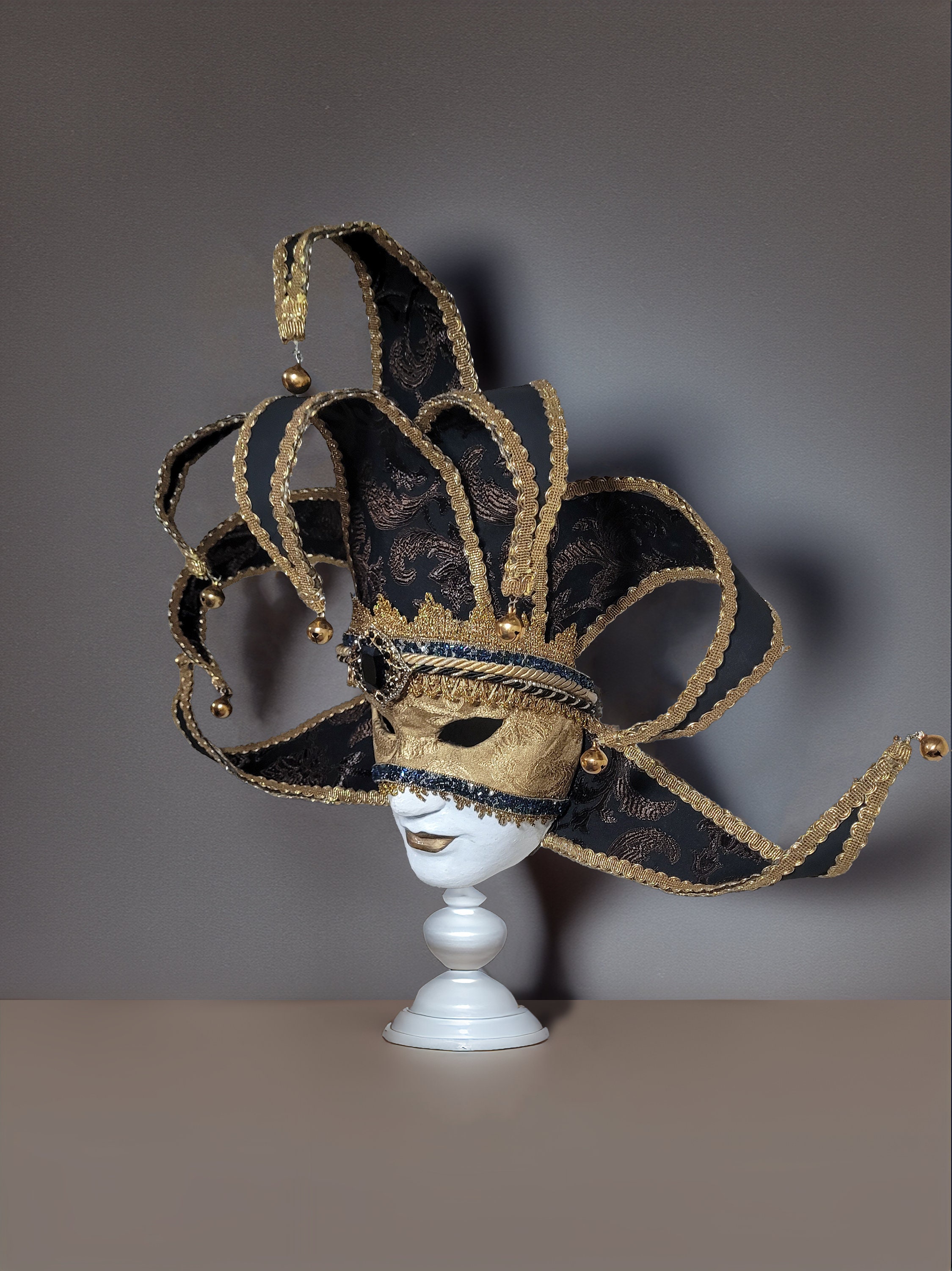 Black and Gold Luxury Jester Mask Venetian Mask Luxurious Fabric Mask ...
