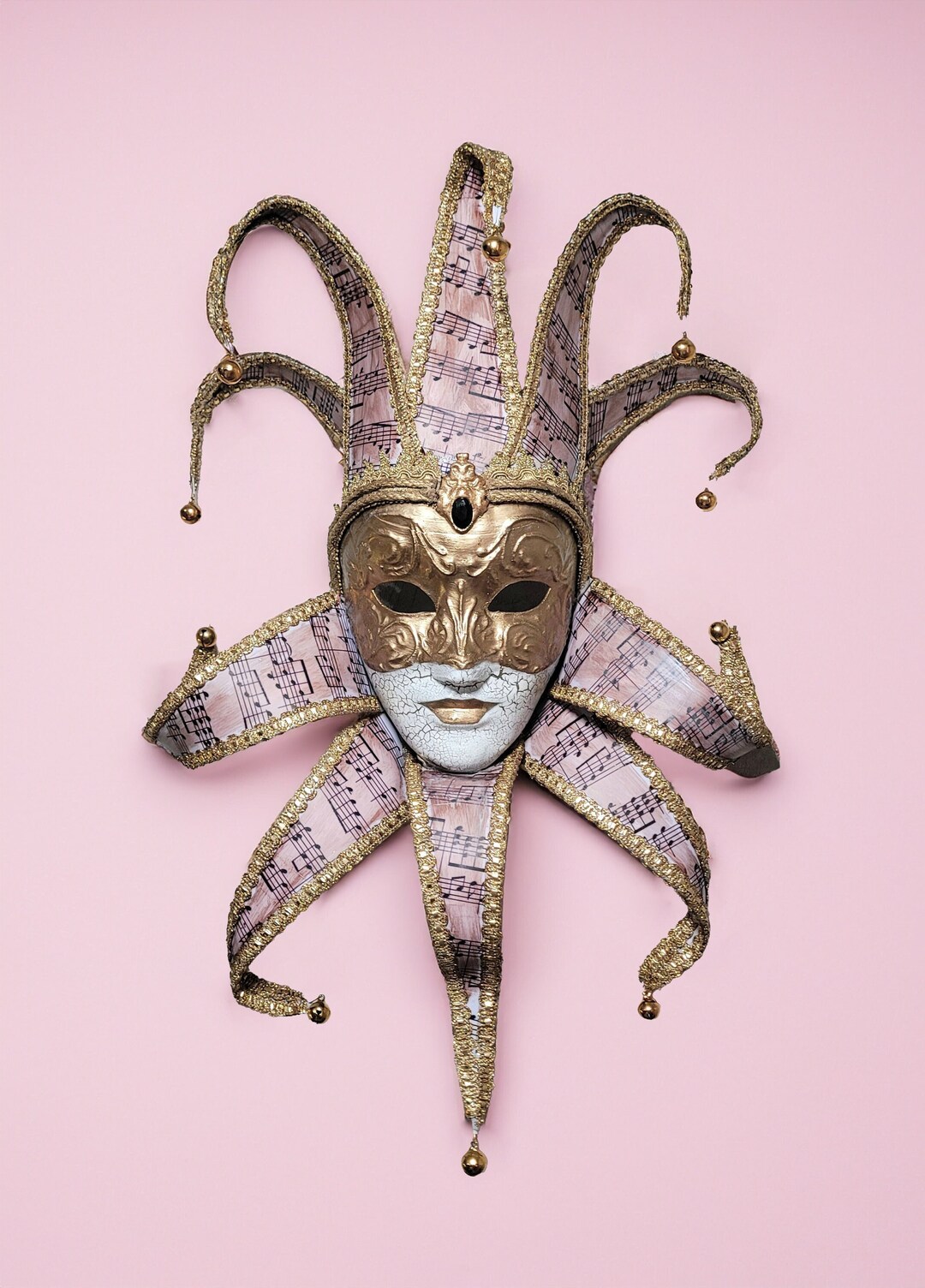 Musical Jester Mask Gold Full Face With Pink Music Motifs Venetian Sun ...