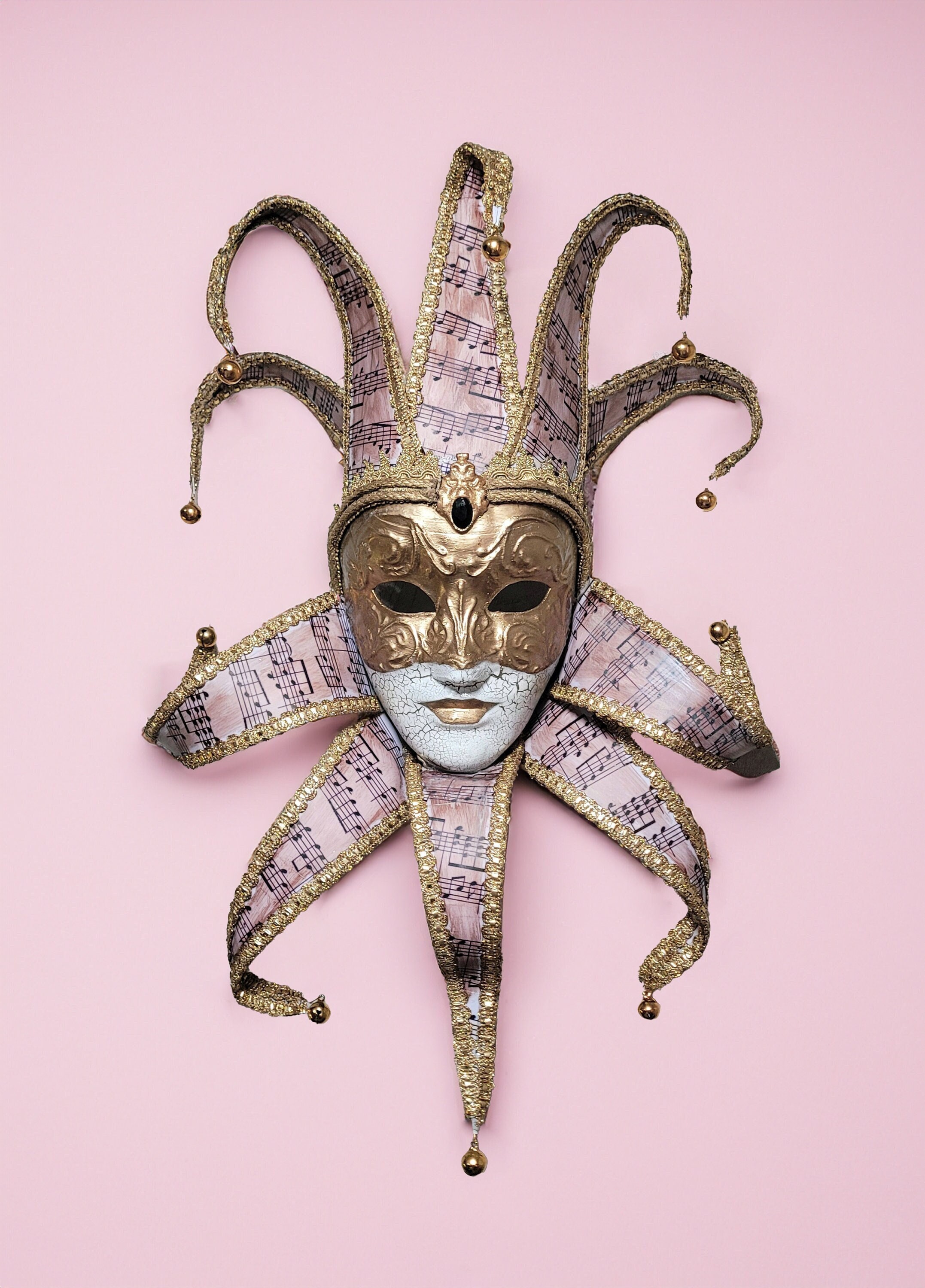 Musical Jester Mask Gold Full Face With Pink Music Motifs Venetian Sun ...