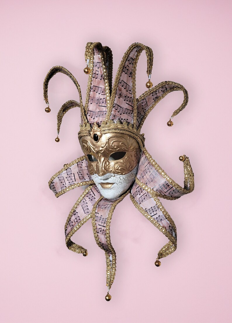 Musical Jester Mask Gold Full Face With Pink Music Motifs Venetian Sun ...