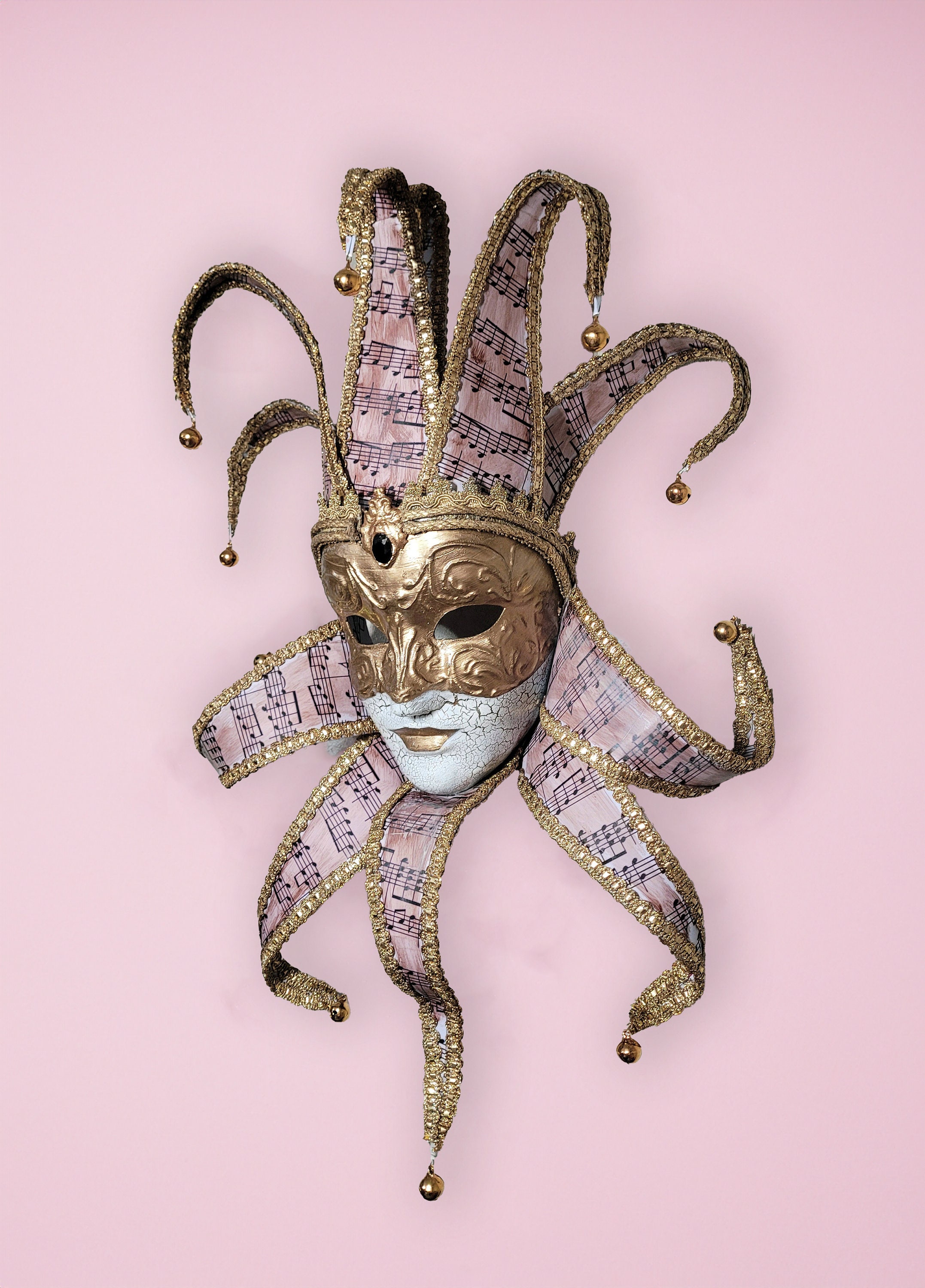 Musical Jester Mask Gold Full Face With Pink Music Motifs Venetian Sun ...