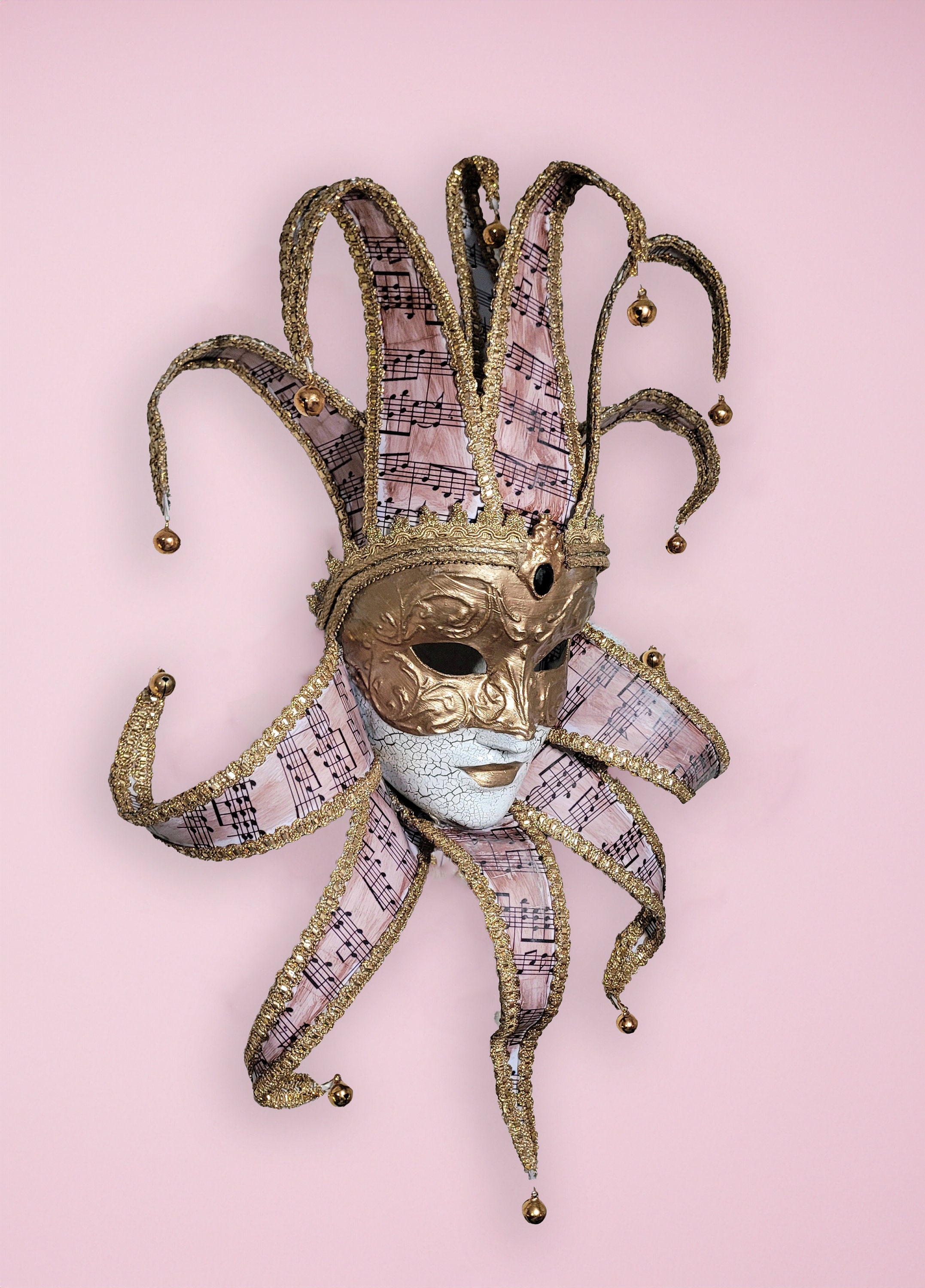 Musical Jester Mask Gold Full Face With Pink Music Motifs Venetian Sun ...
