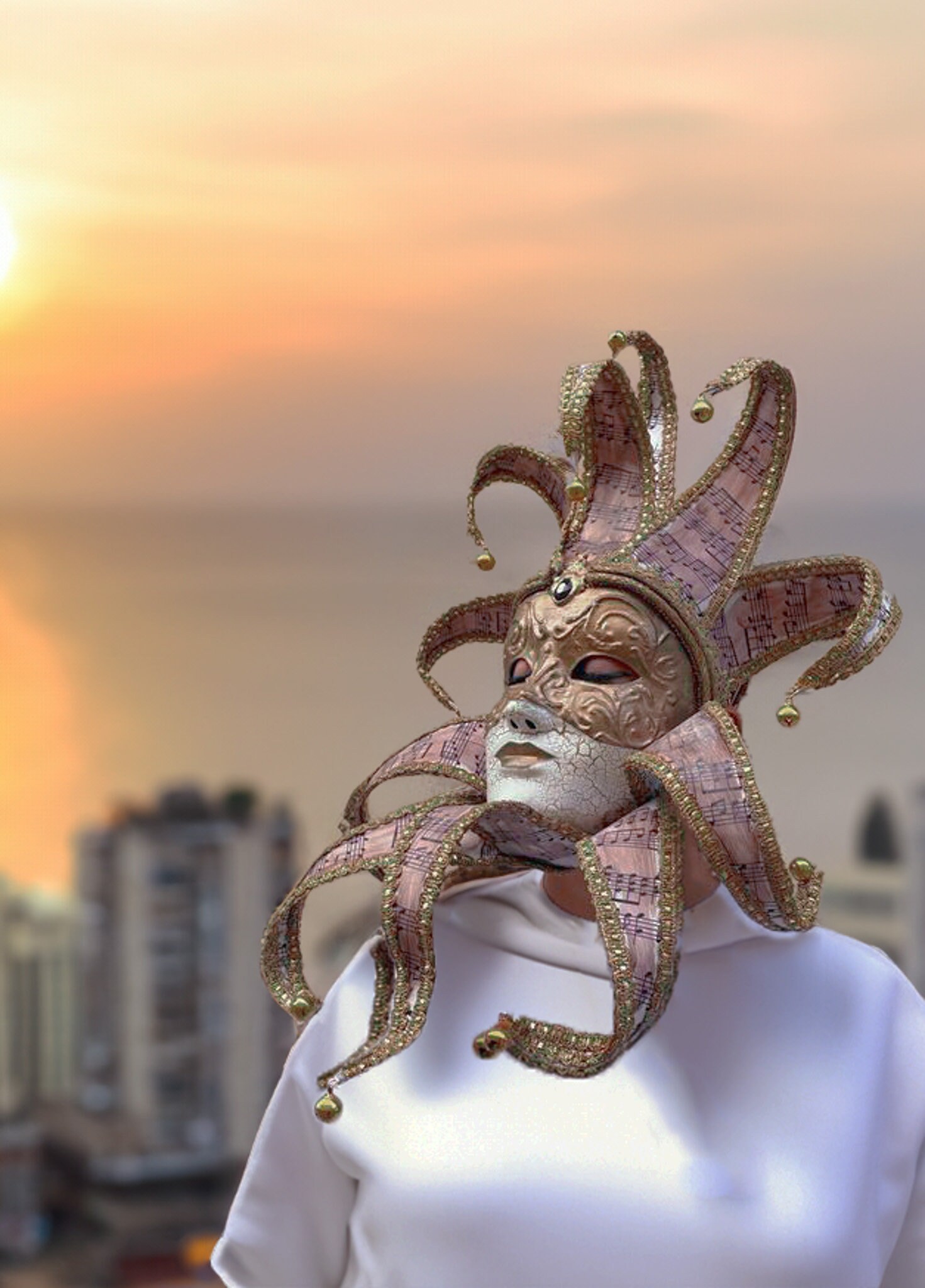 Musical Jester Mask Gold Full Face With Pink Music Motifs Venetian Sun ...