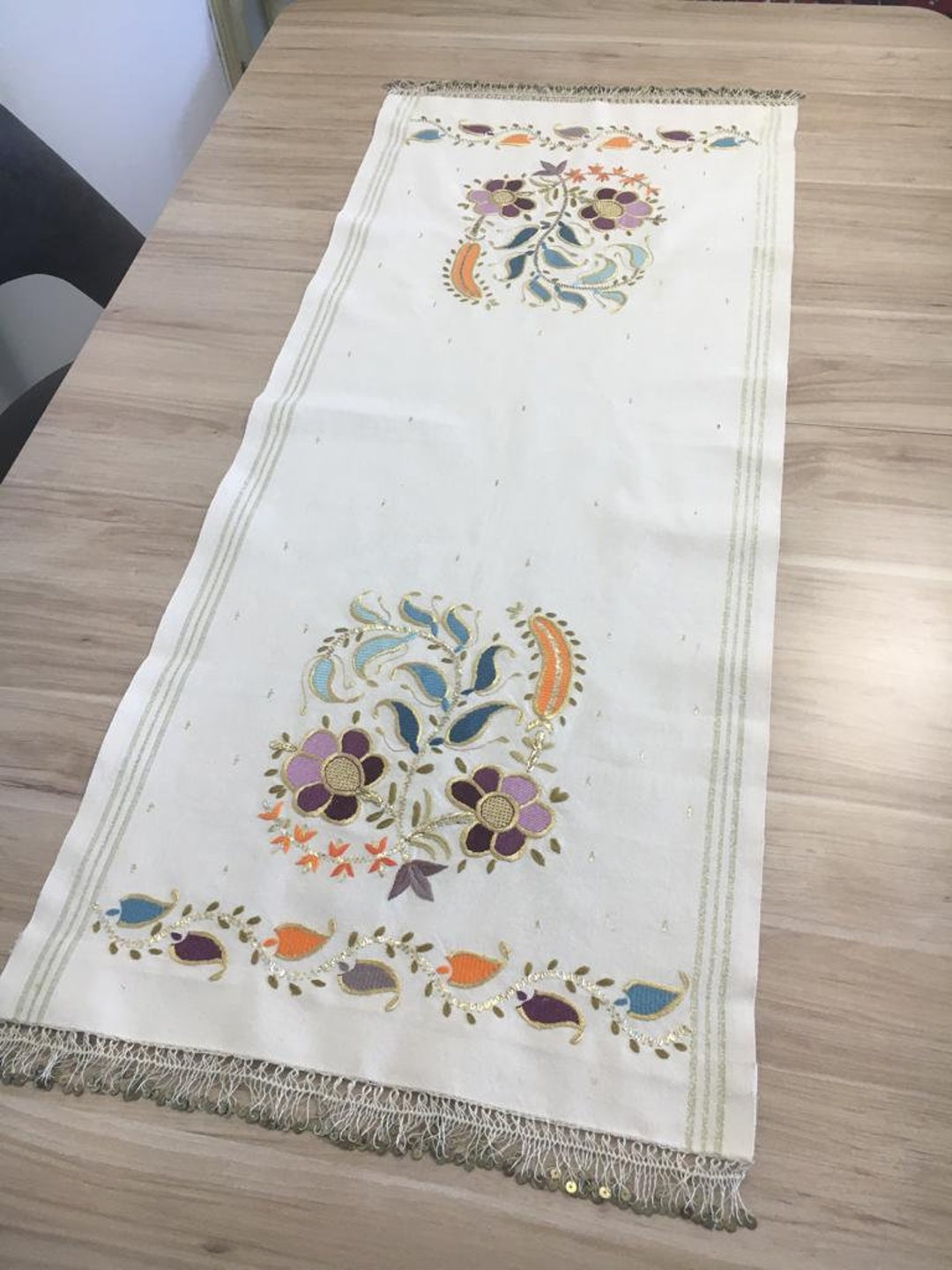 Turkish Table Runners(2), for Her, White Embroidered Runner, First ...