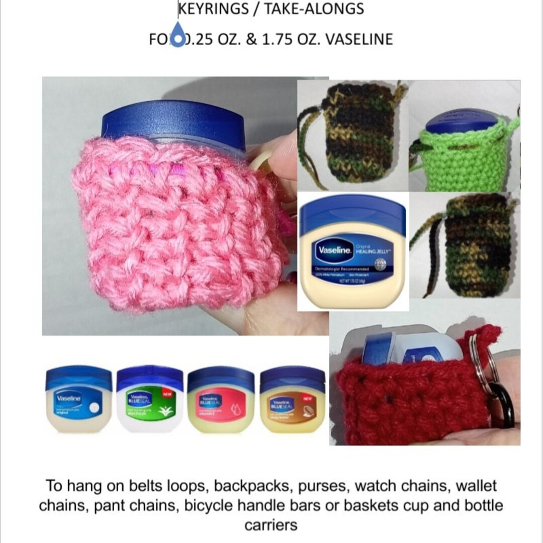 Keyring Holder Carrier for 0.25 Oz. and 1.75 Oz. Vaseline Jars Crochet ...
