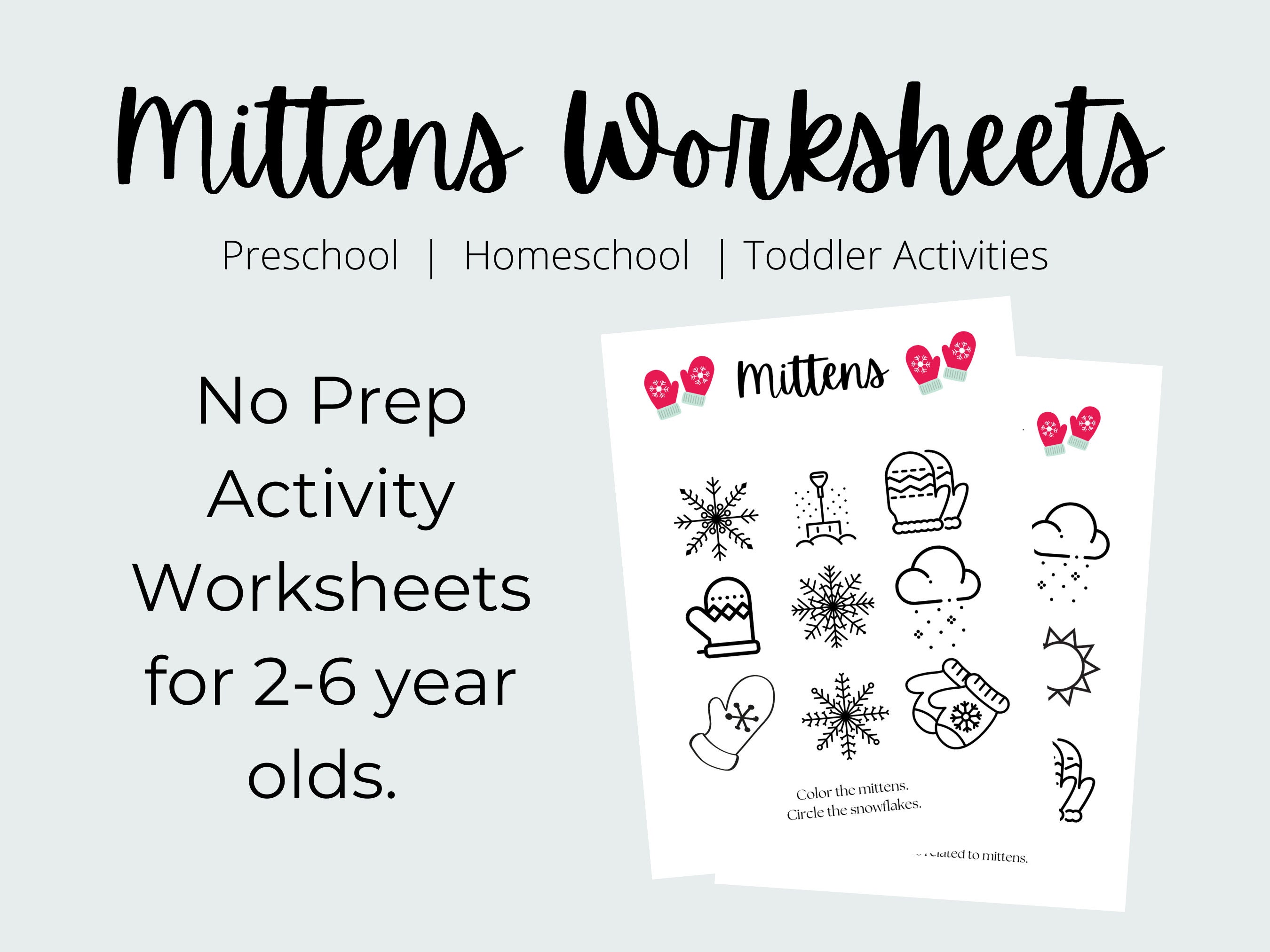 Mittens Theme Printable Activity Worksheets | No Prep Preschool and ...