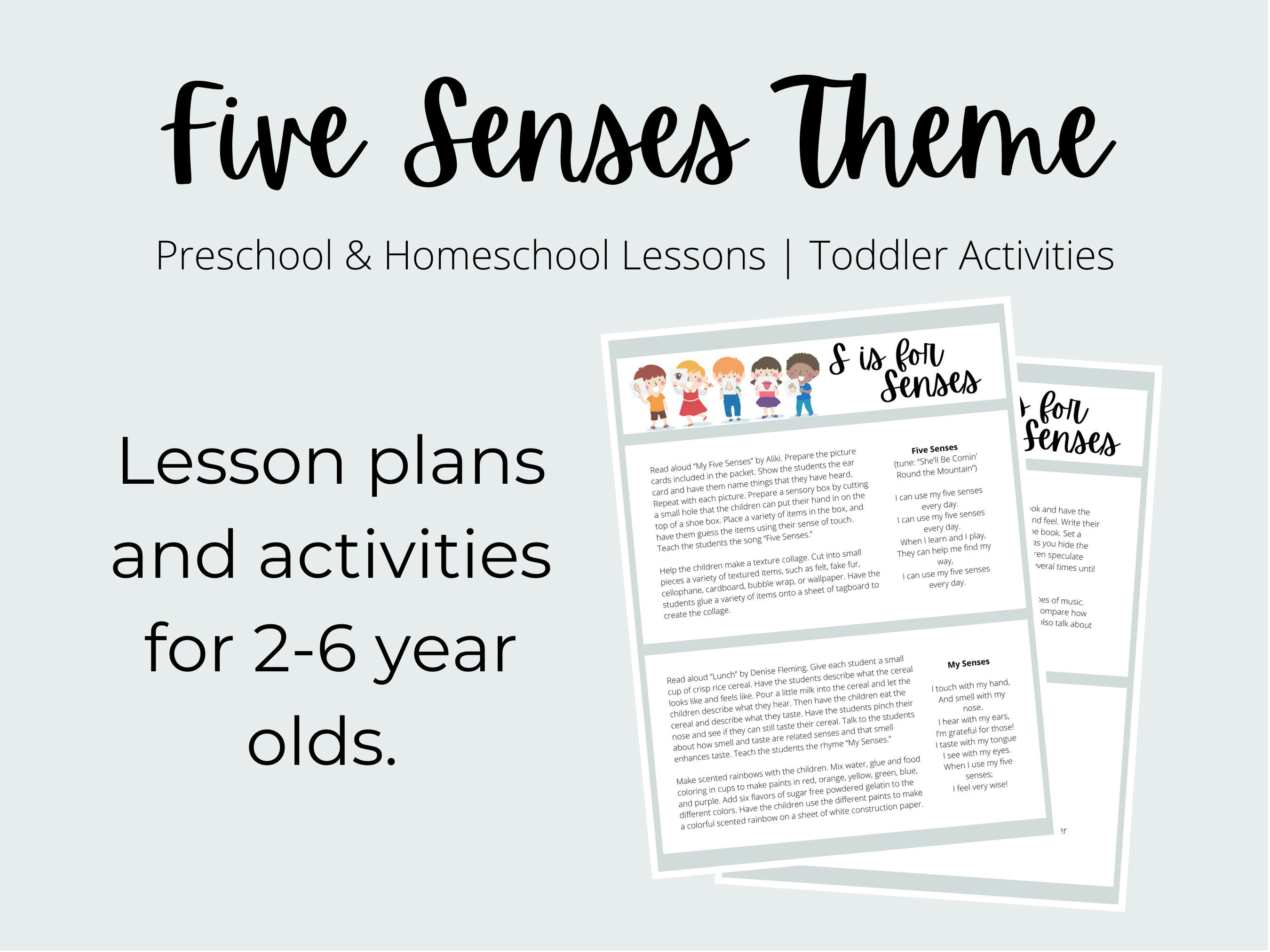 Five Senses Theme Preschool Curriculum Printable Homeschool Lesson Plan ...