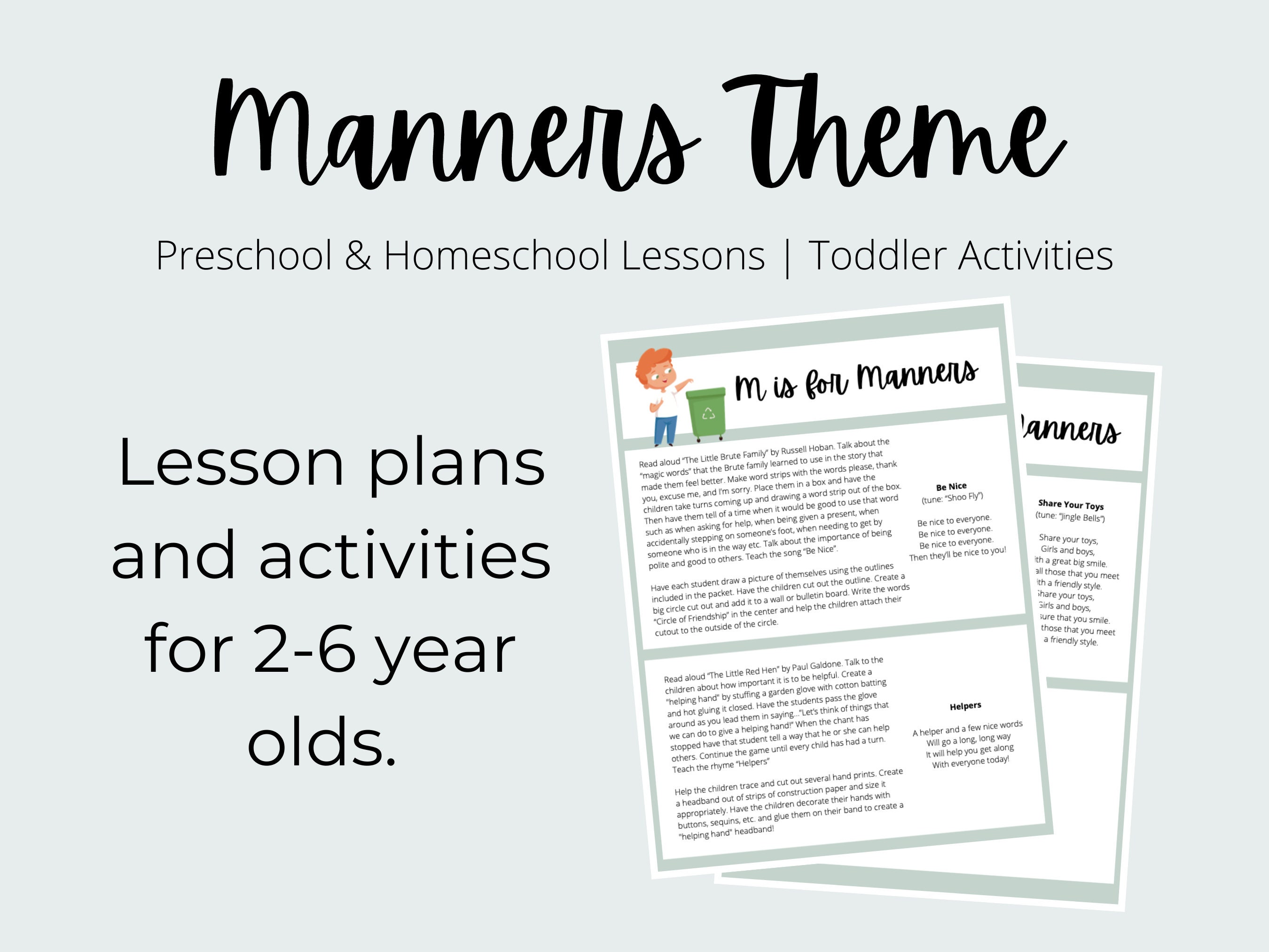 Manners Theme Preschool Curriculum Printable | Homeschool Lesson Plan ...
