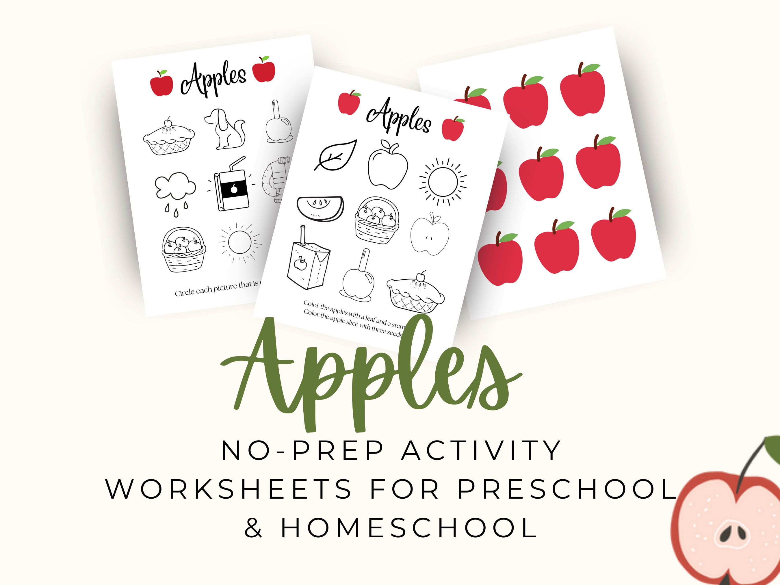 Apple Theme Printable Activity Worksheets | No Prep Preschool and ...