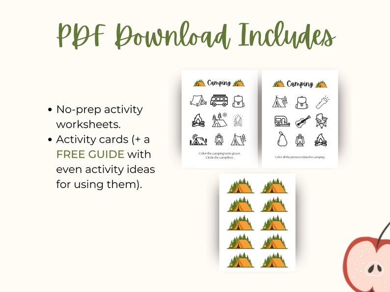 Camping Theme Printable Activity Worksheets | No Prep Preschool and ...