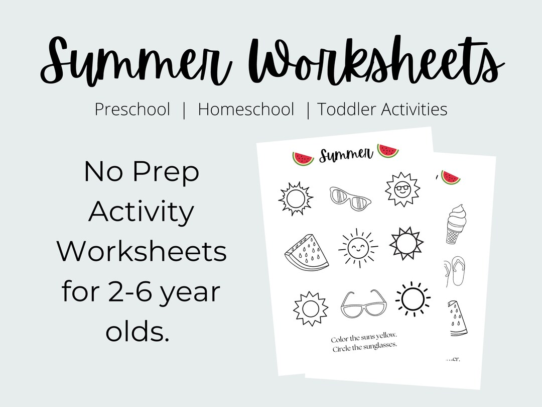 Summer Theme Printable Activity Worksheets No Prep Preschool - Etsy