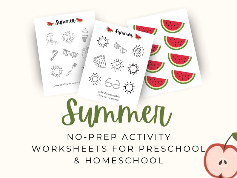Summer Theme Printable Activity Worksheets No Prep Preschool and ...