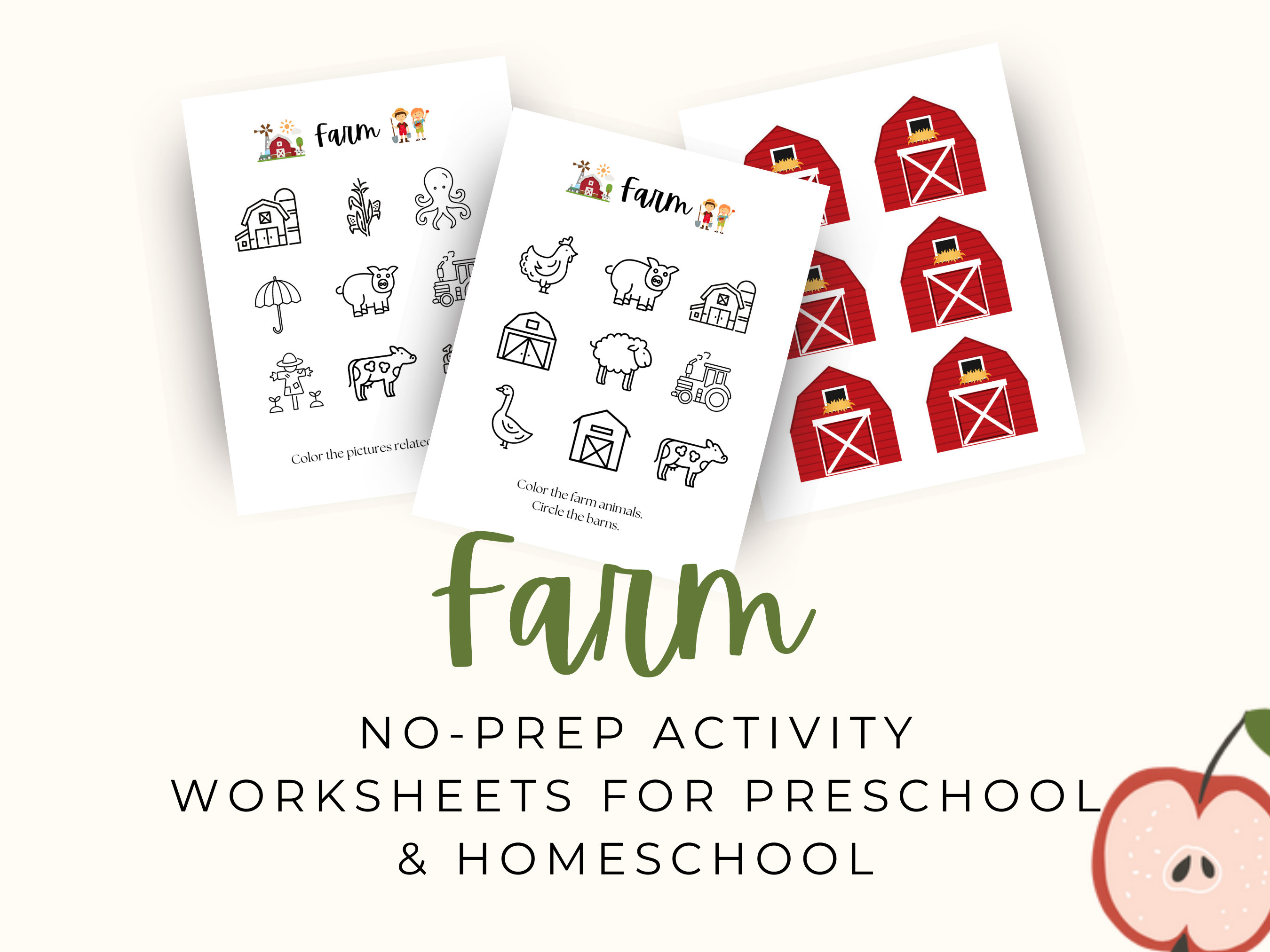 Farm Theme Printable Activity Worksheets No Prep Preschool and ...