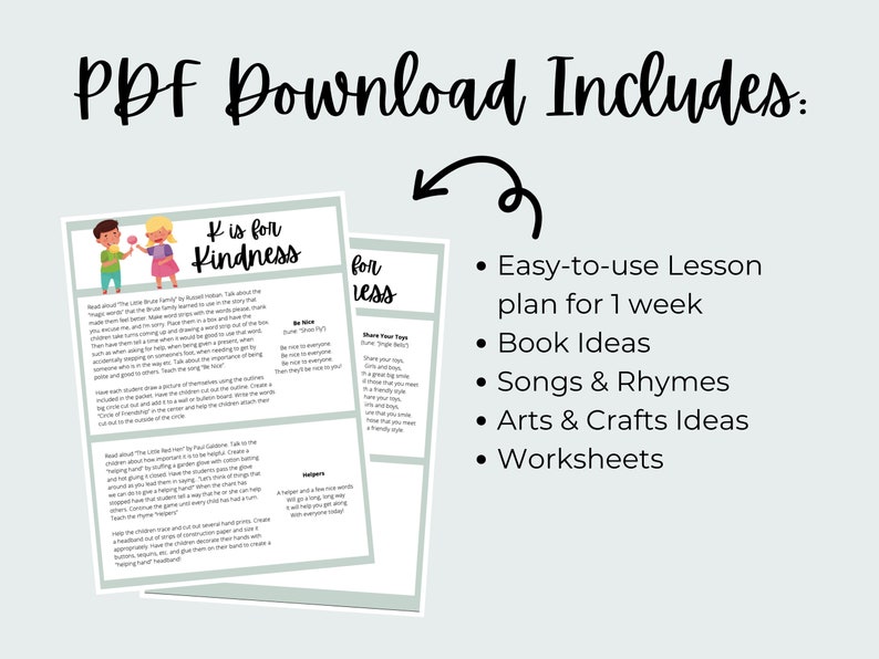 Kindness Theme Preschool Curriculum Printable | Homeschool Lesson Plan ...