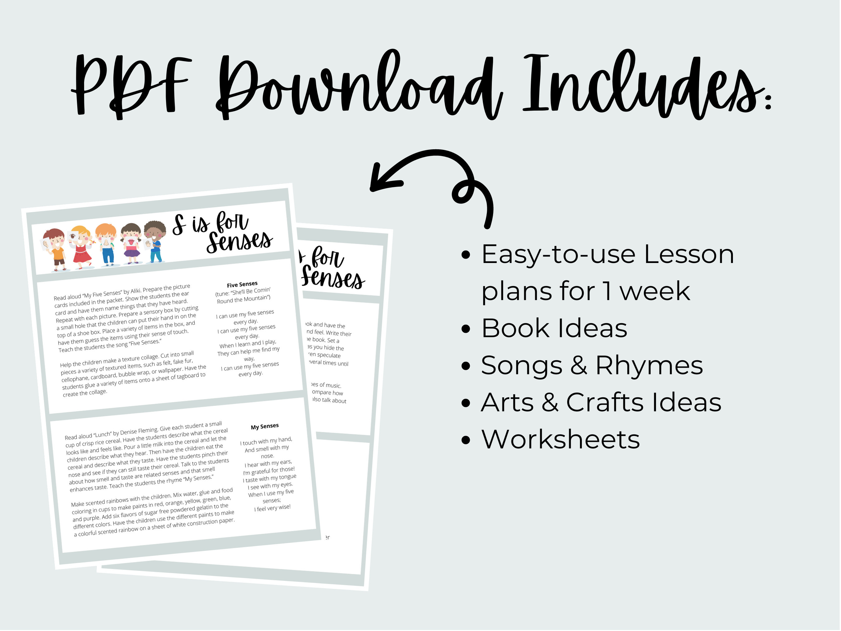 Five Senses Theme Preschool Curriculum Printable Homeschool Lesson Plan ...