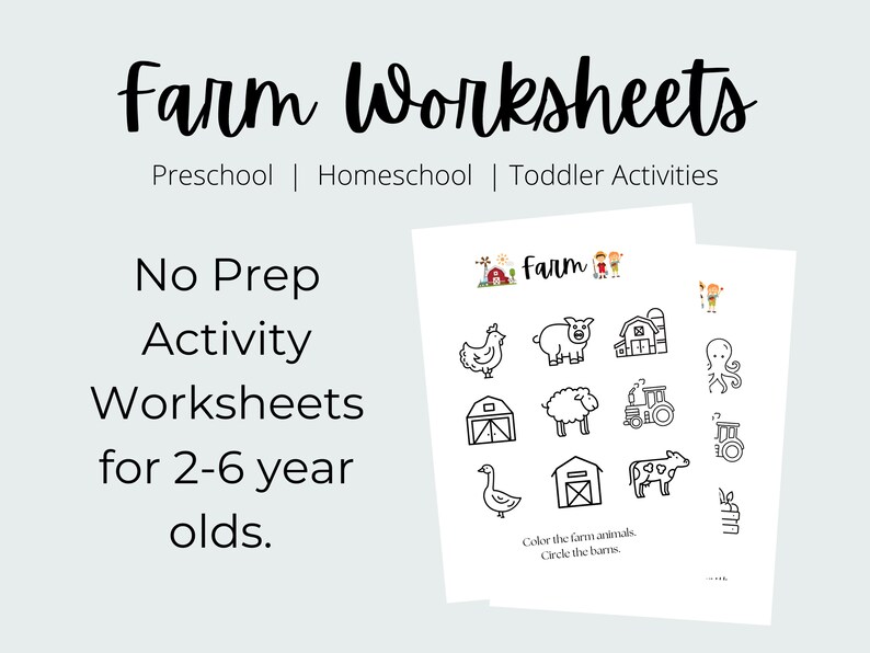 Farm Theme Printable Activity Worksheets No Prep Preschool - Etsy