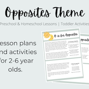 Opposites Theme Preschool Curriculum Printable | Homeschool Lesson Plan ...