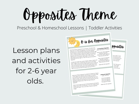 Opposites Theme Preschool Curriculum Printable Homeschool - Etsy