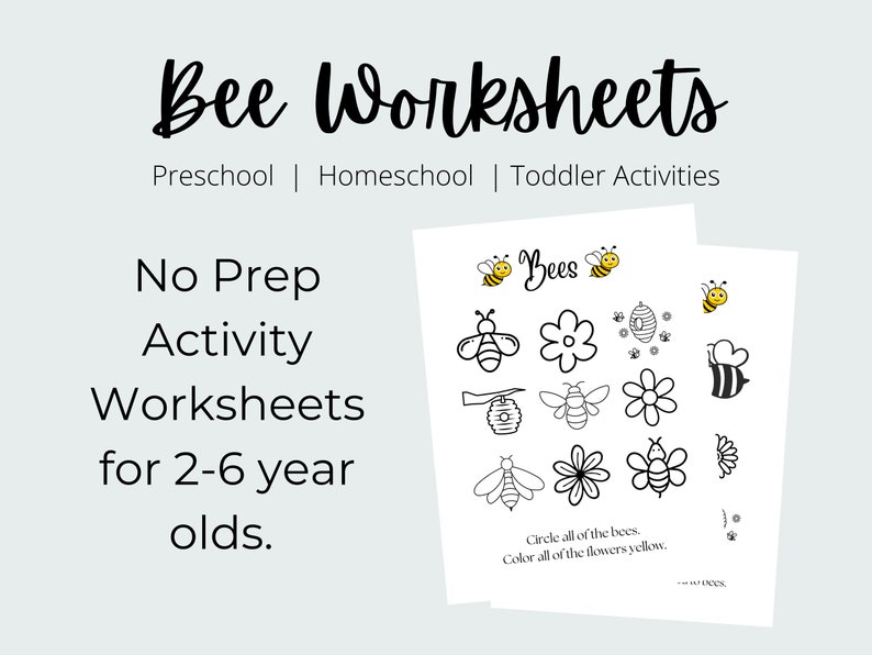 Bee Theme Printable Activity Worksheets No Prep Preschool - Etsy