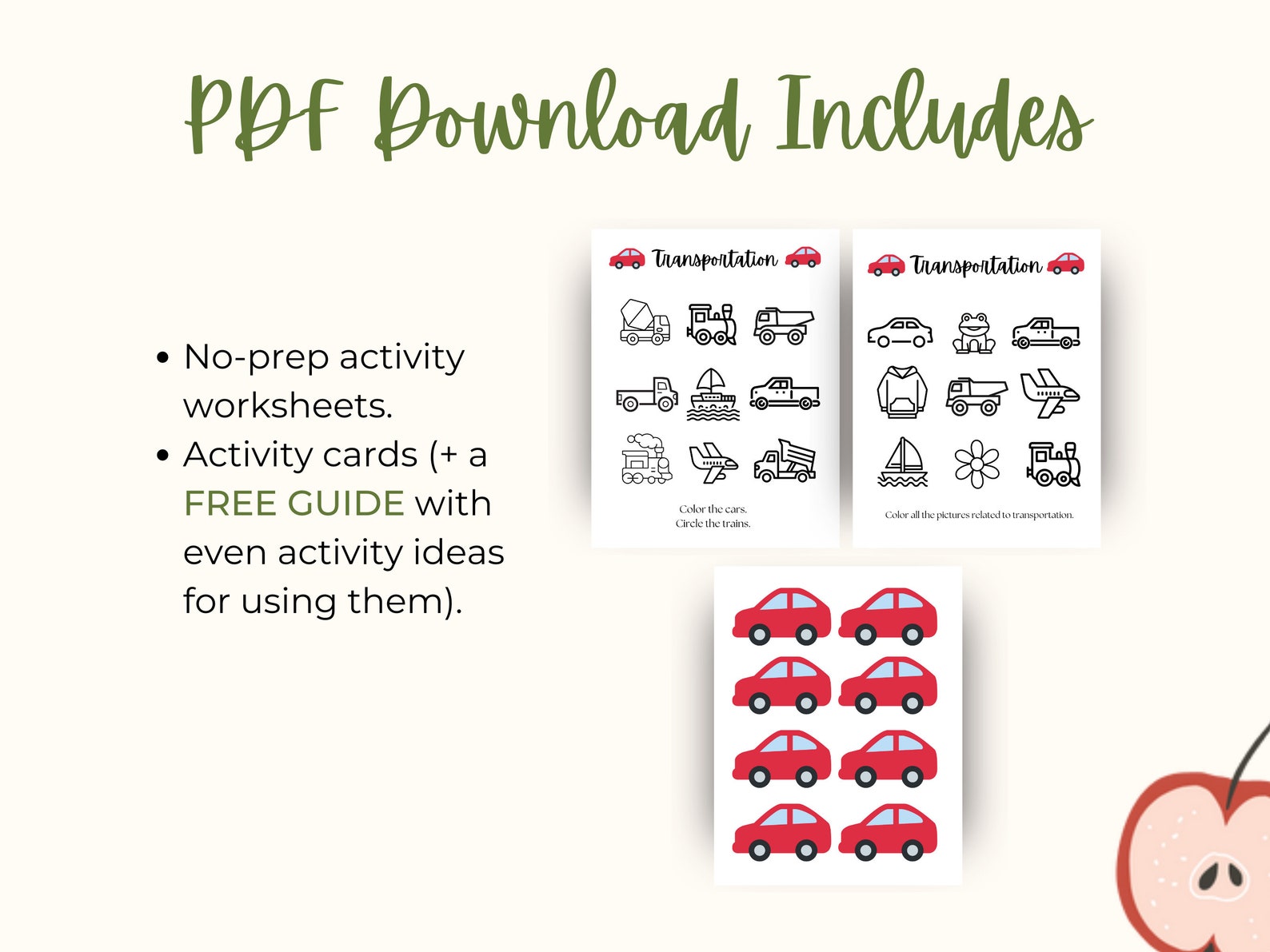 Transportation Theme Printable Activity Worksheets | No Prep Preschool ...
