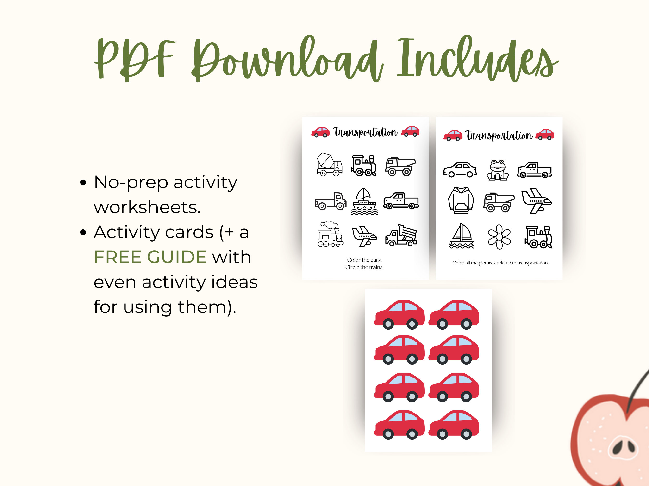 Transportation Theme Printable Activity Worksheets | No Prep Preschool ...