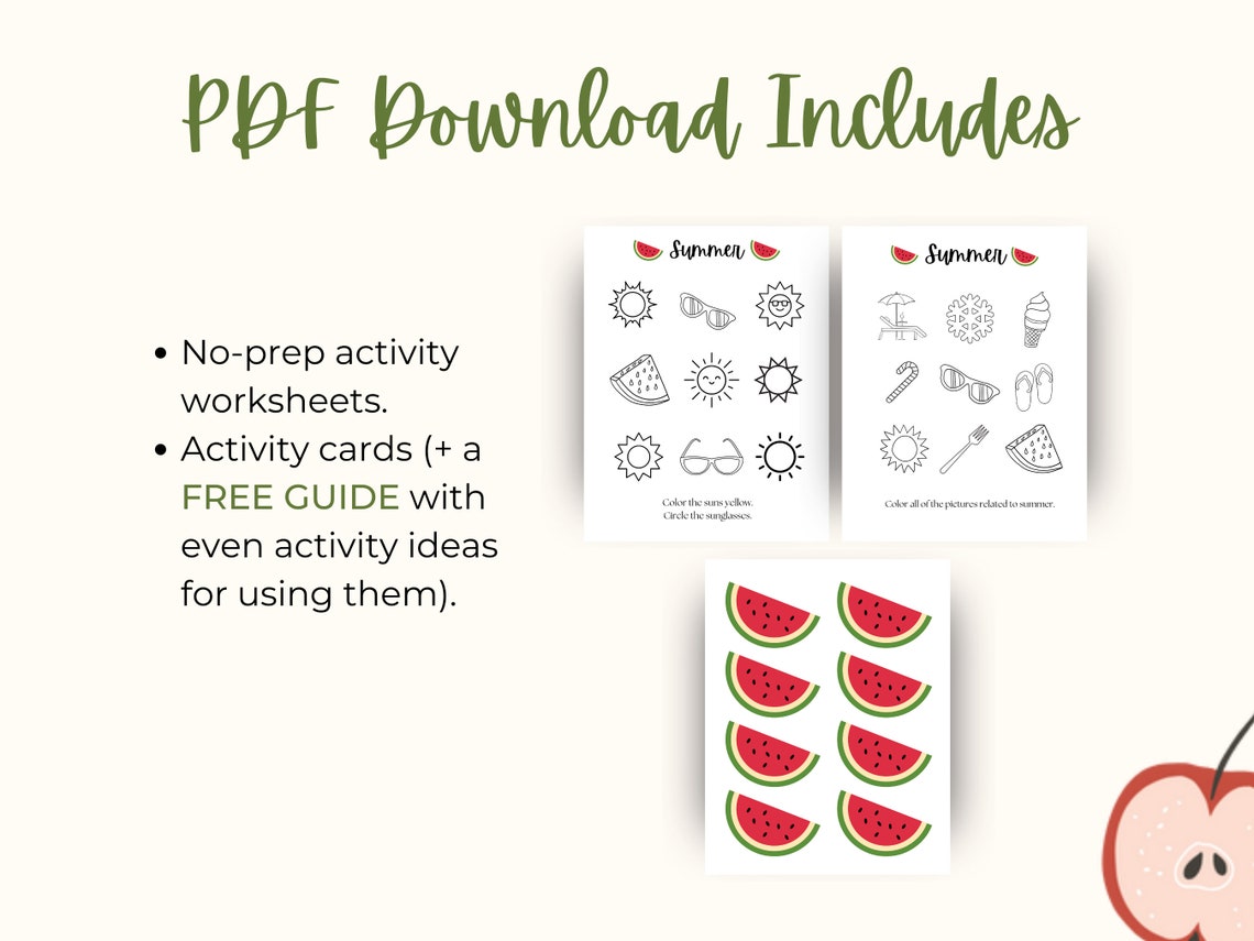 Summer Theme Printable Activity Worksheets No Prep Preschool and ...