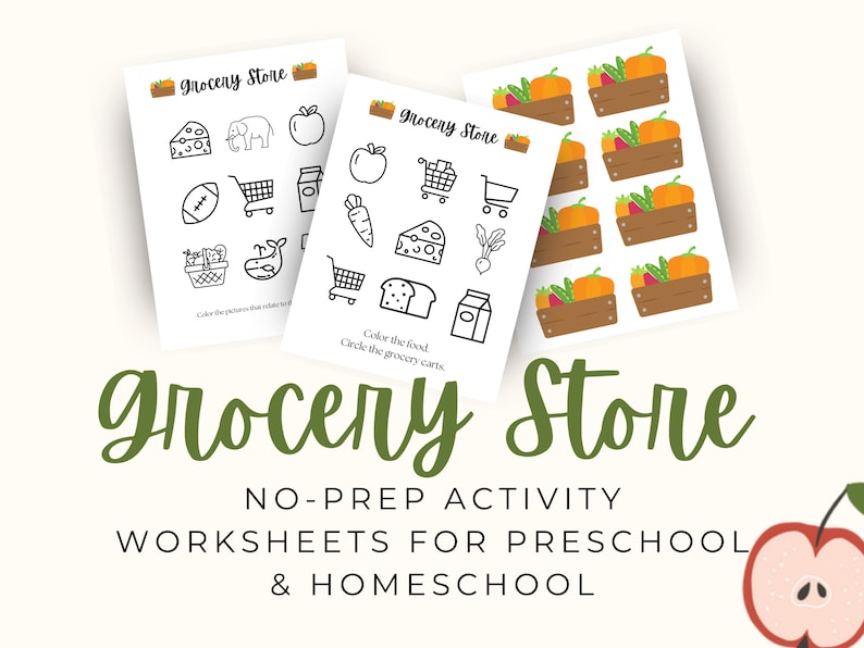 Grocery Store Theme Printable Activity Worksheets | No Prep Preschool ...
