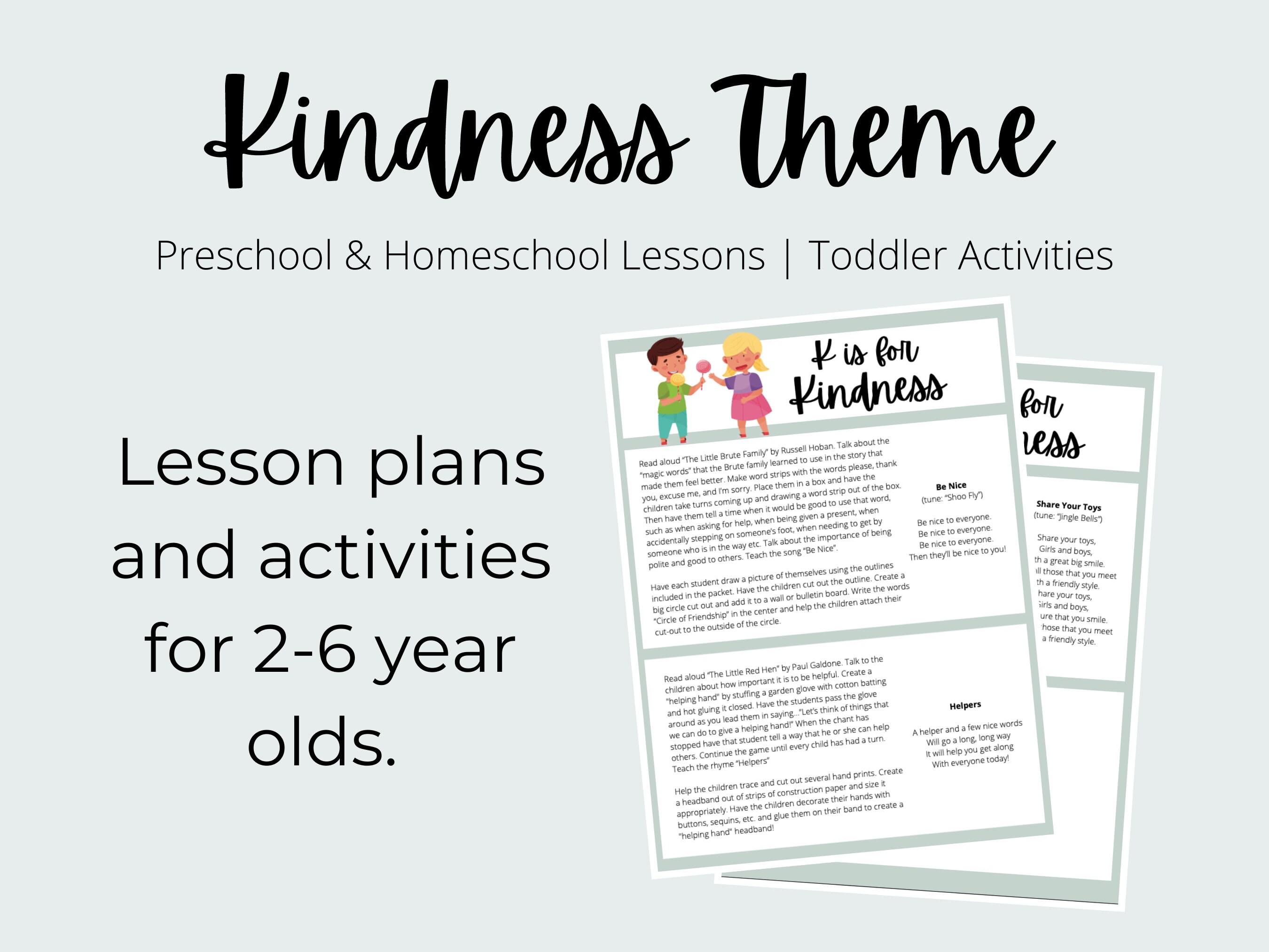 Kindness Theme Preschool Curriculum Printable | Homeschool Lesson Plan ...