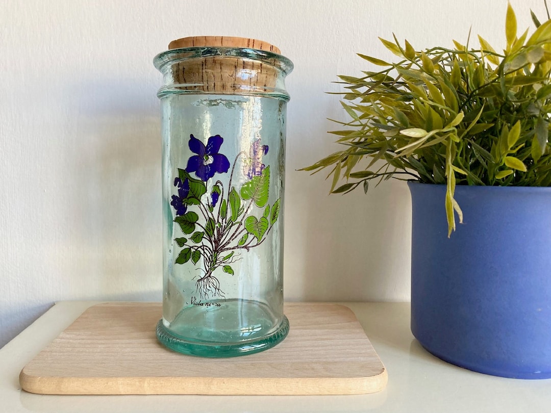 Glass Jar With Cork Lid From the 1960s, Storage Jar With Viola Nigra ...