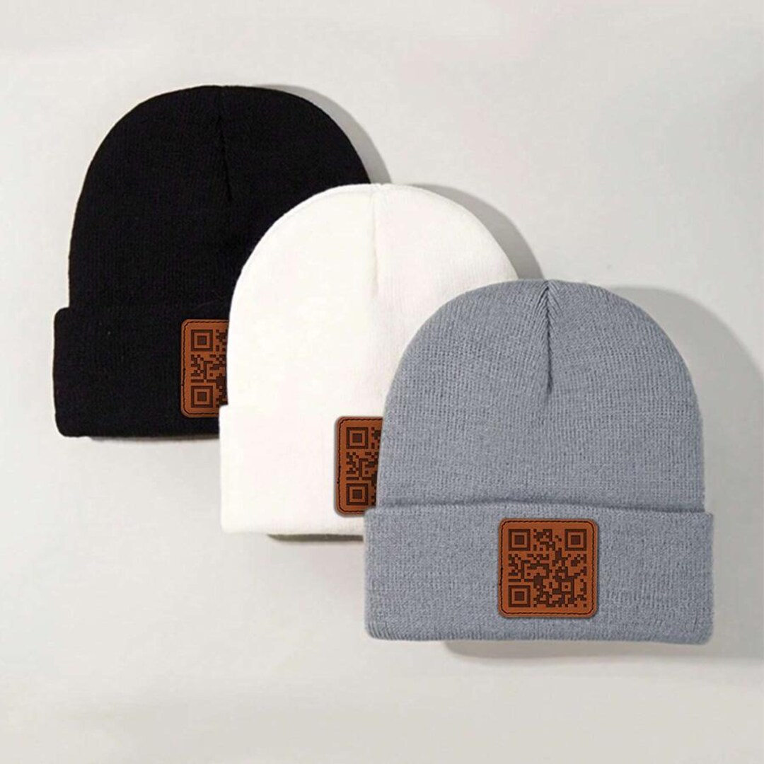 Leather Patch Beanies Hat Custom QR Code Hat Scan Me Beanie Hat Perfect ...