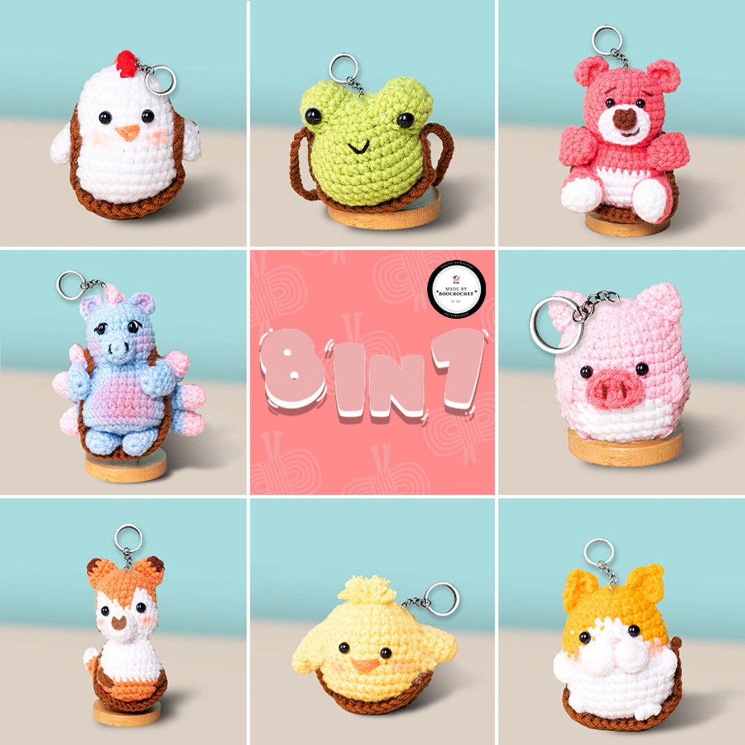Bundle 8 in 1 Keychain Animal on Swing Crochet Amigurumi Keychain ...