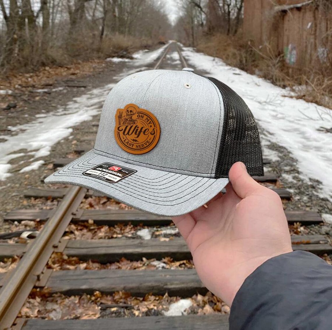 Custom Leather Patch Trucker Hat on My Wife's Last Nerve Laser Engraved ...