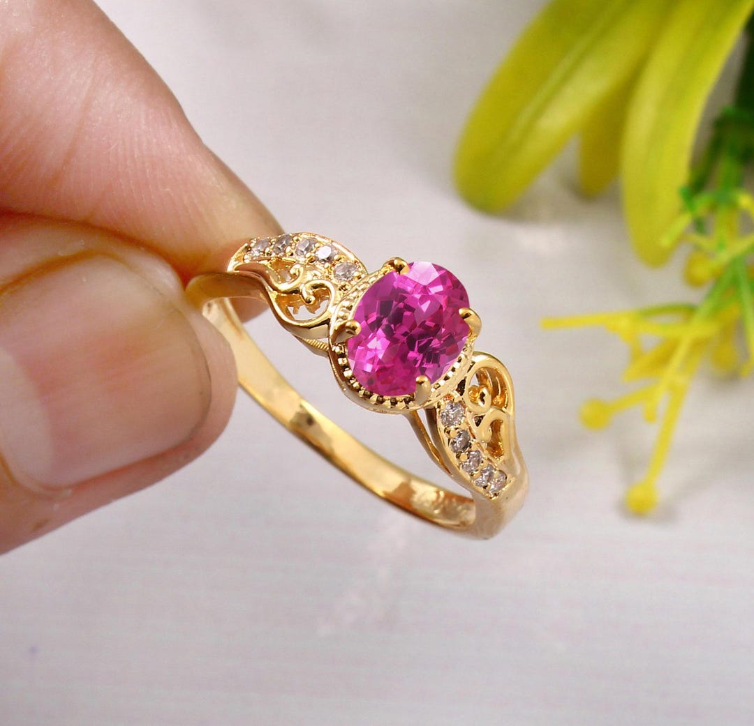 Transparent Pink Sapphire Ring Oval Pink Sapphire Ring Pink Gemstone ...