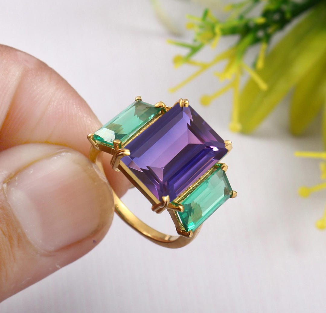 Taaffeite Sapphire Ring Three Stone Ring Purple Pink Sapphire Ring ...