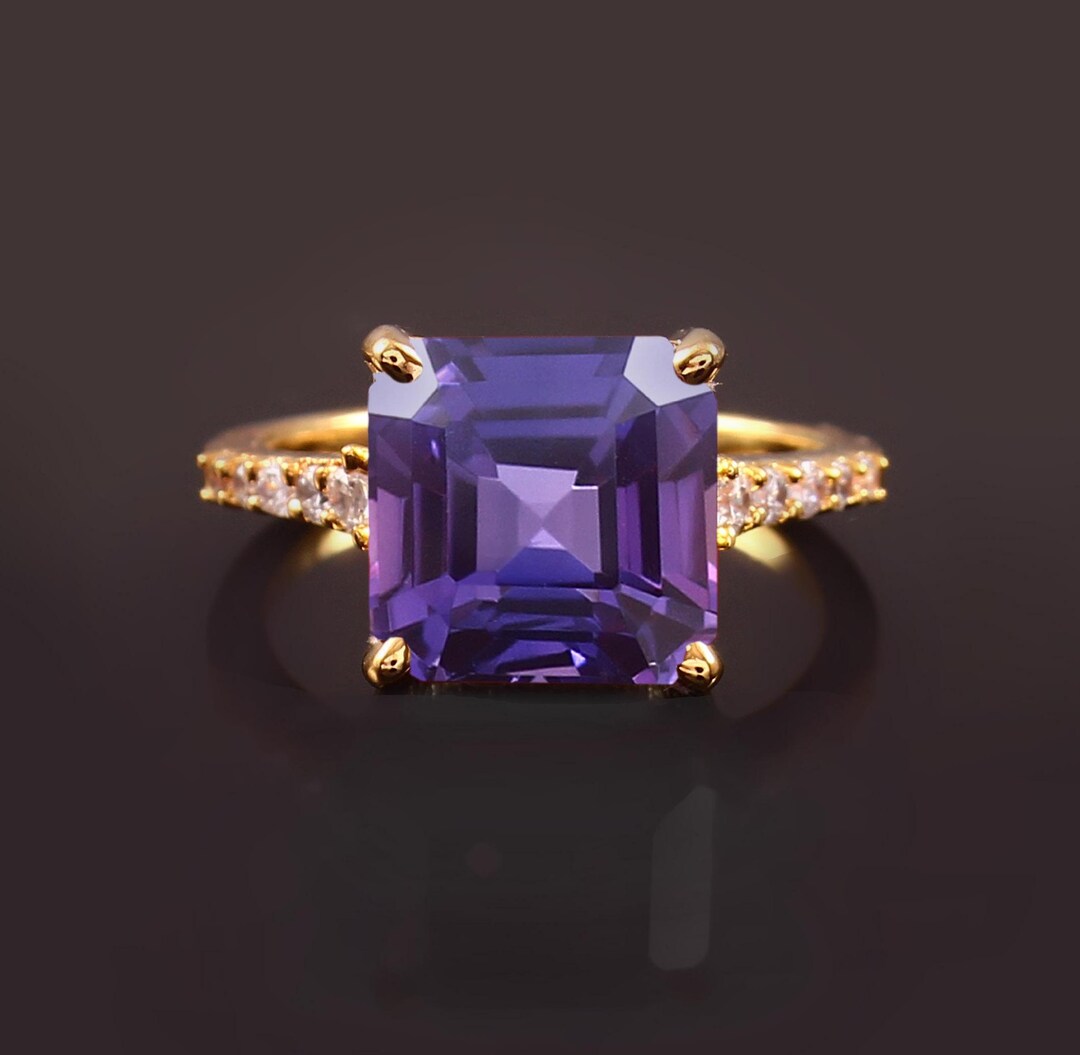Taaffeite Sapphire Ring: Purple Pink Asscher Gemstone Ring 925 Sterling ...
