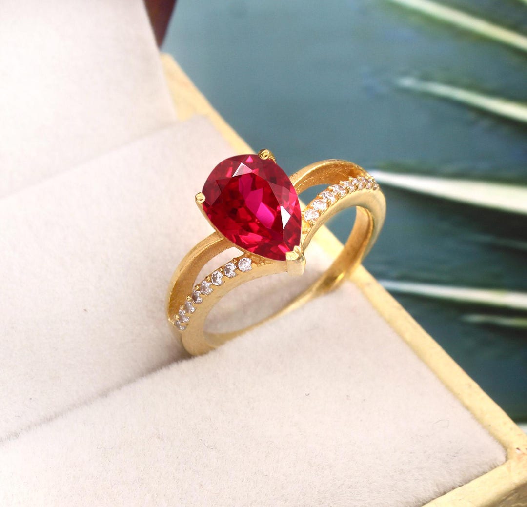 Red Ruby Pear Ring: 925 Sterling Silver Gemstone Ring - Etsy