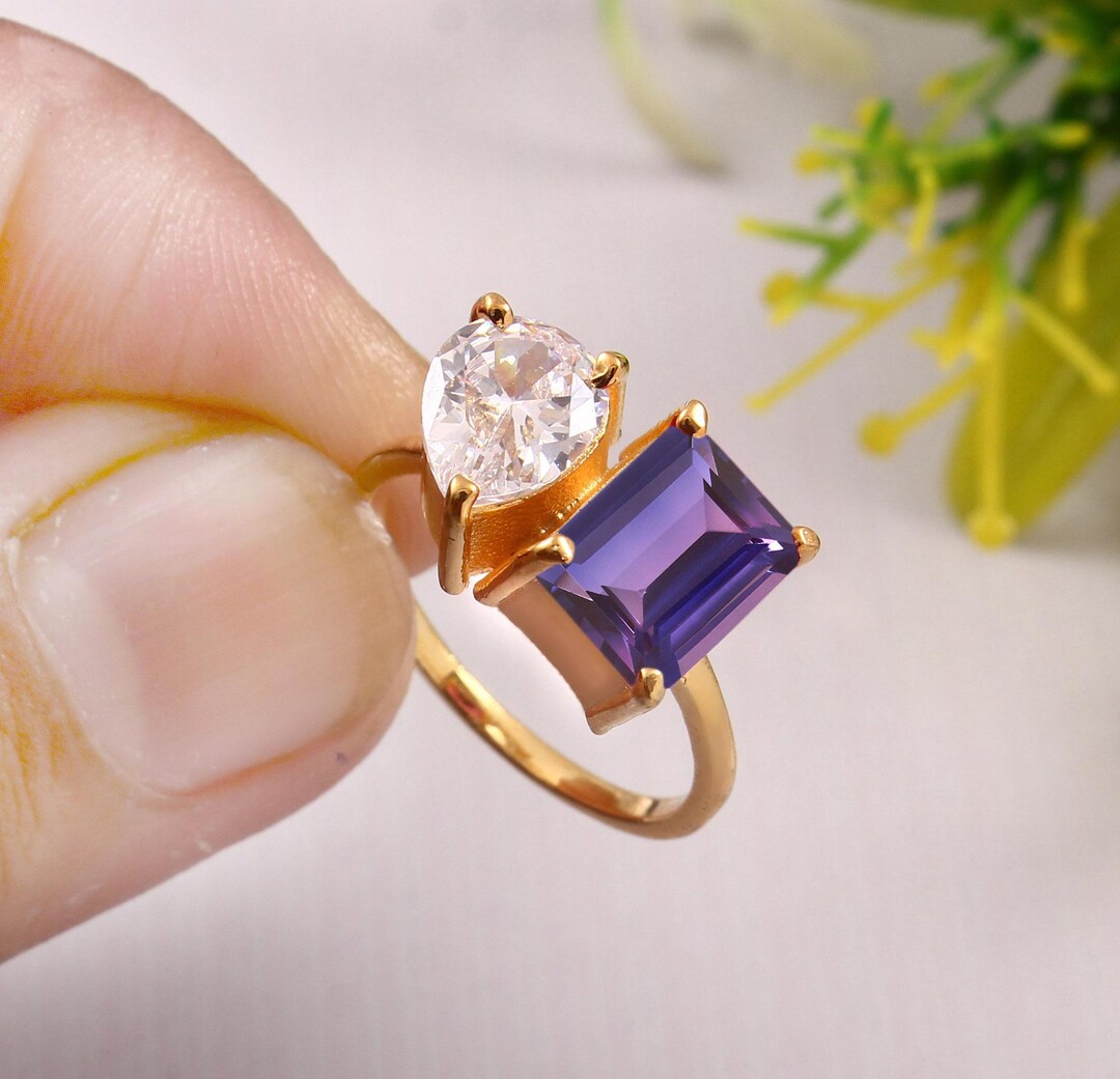 Taaffeite Sapphire Toi Et Moi Ring: Sterling Silver Radiant Gemstone - Etsy