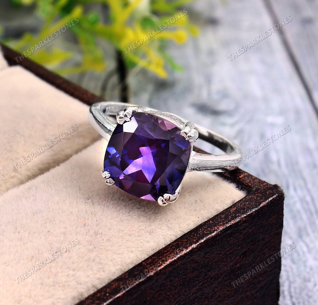 Taaffeite Sapphire Ring, Dainty Ring Purple Blue Sapphire Cushion ...
