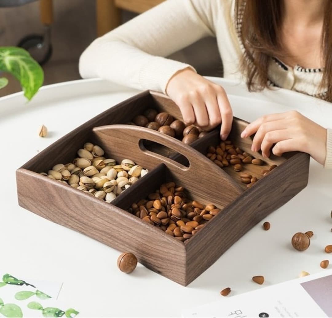 Laser Cut Wood Tray With Handle Snacks Dry Fruit Box Candy Dish ...