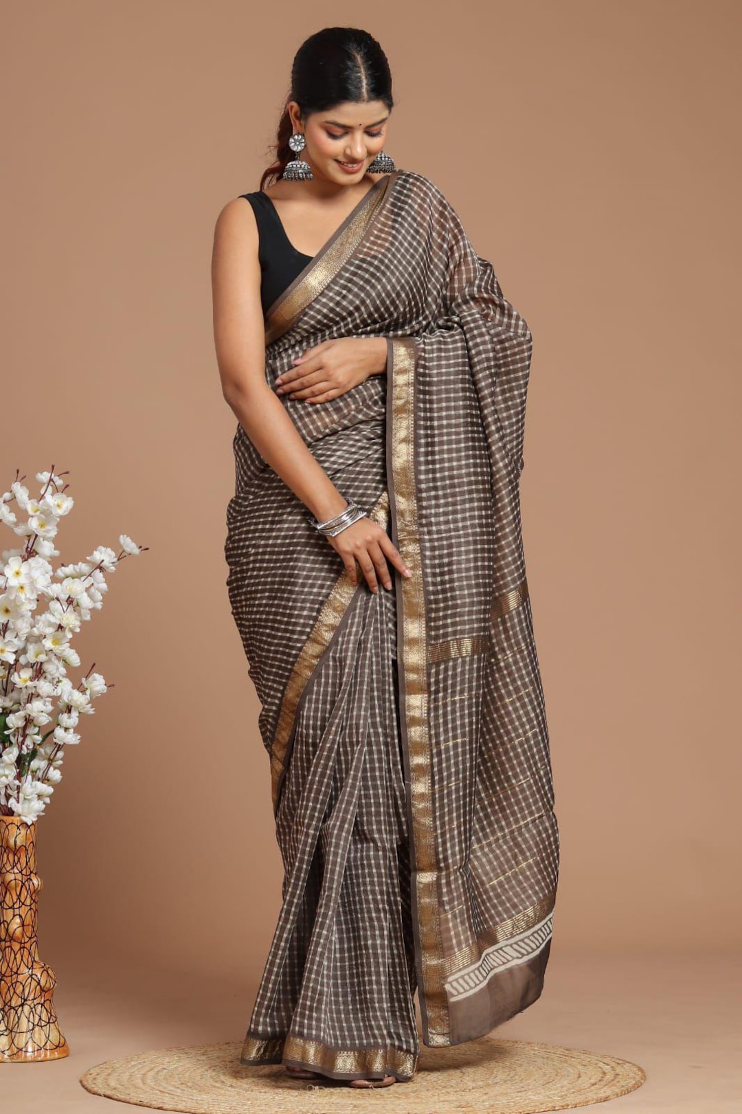 Hand Bolock Print Maheshwari Silk Sarees With Blous Cut Fabric - Etsy