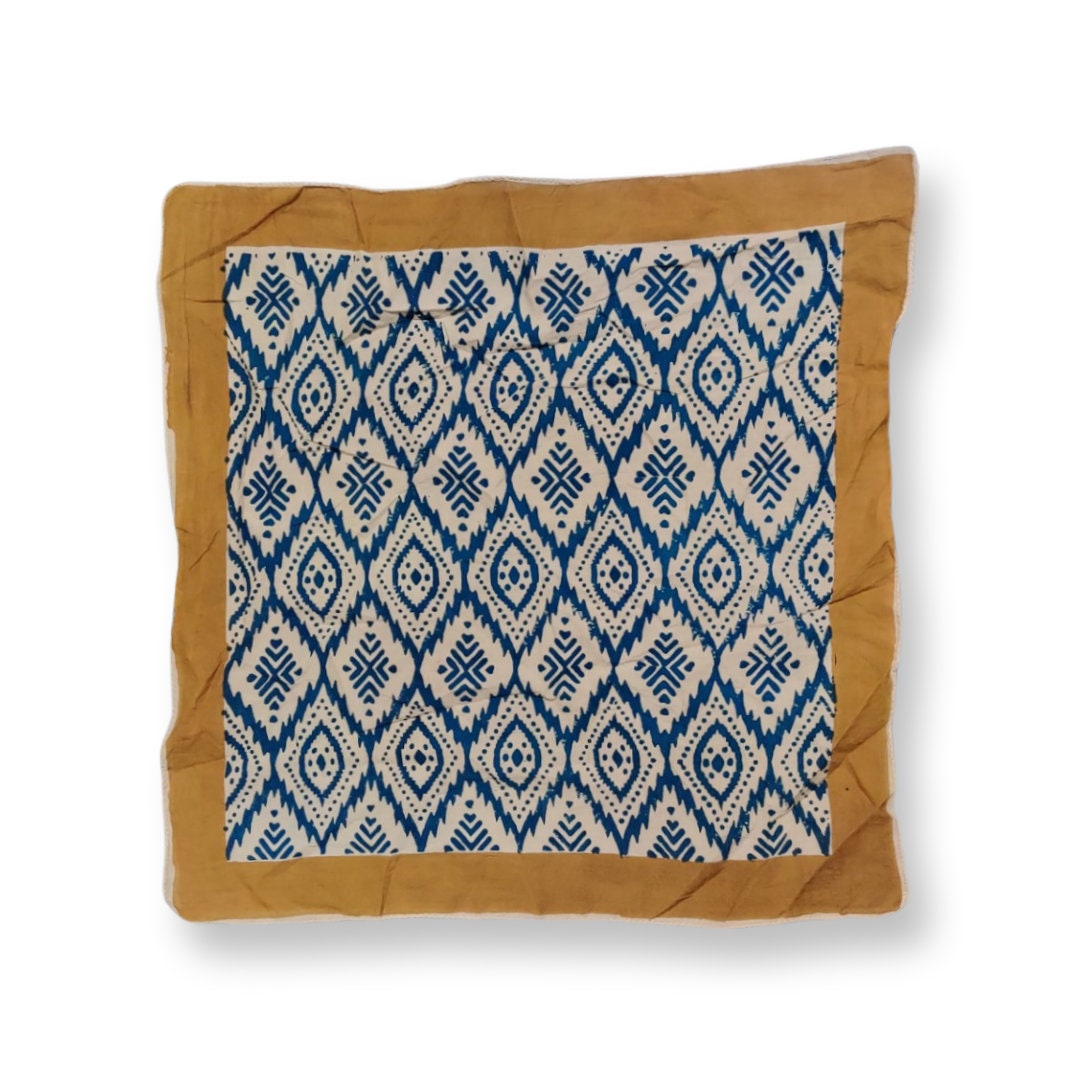 Blue Geometric Cotton Hand Block Bandana, Square Cotton Scarf, Men ...