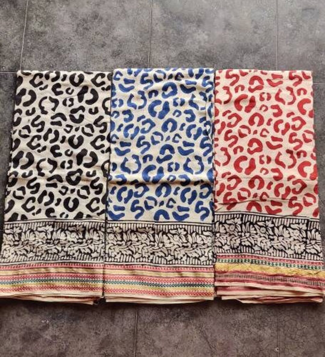 Set of 3 Indian Block Print Pareo Sarongs Cotton Scarf for Women Beach ...