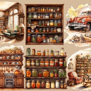 Brown Watercolor Home Clipart Bundle, House, Girl, Interior, Garage ...