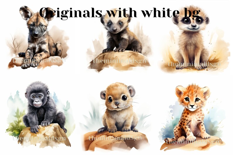 15 Watercolor Safari Baby Animals Watercolor Clipart, PNG, Digital ...