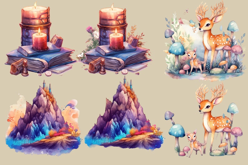 Watercolor Fairy Tale Clipart Bundle, Fantasy House, Castle, Forest ...