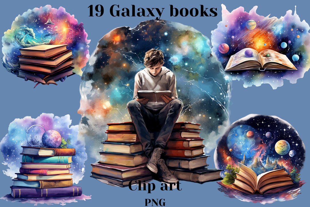 Galaxy Watercolor Books Clipart Bundle, Book, Girl, Galaxy, Space ...