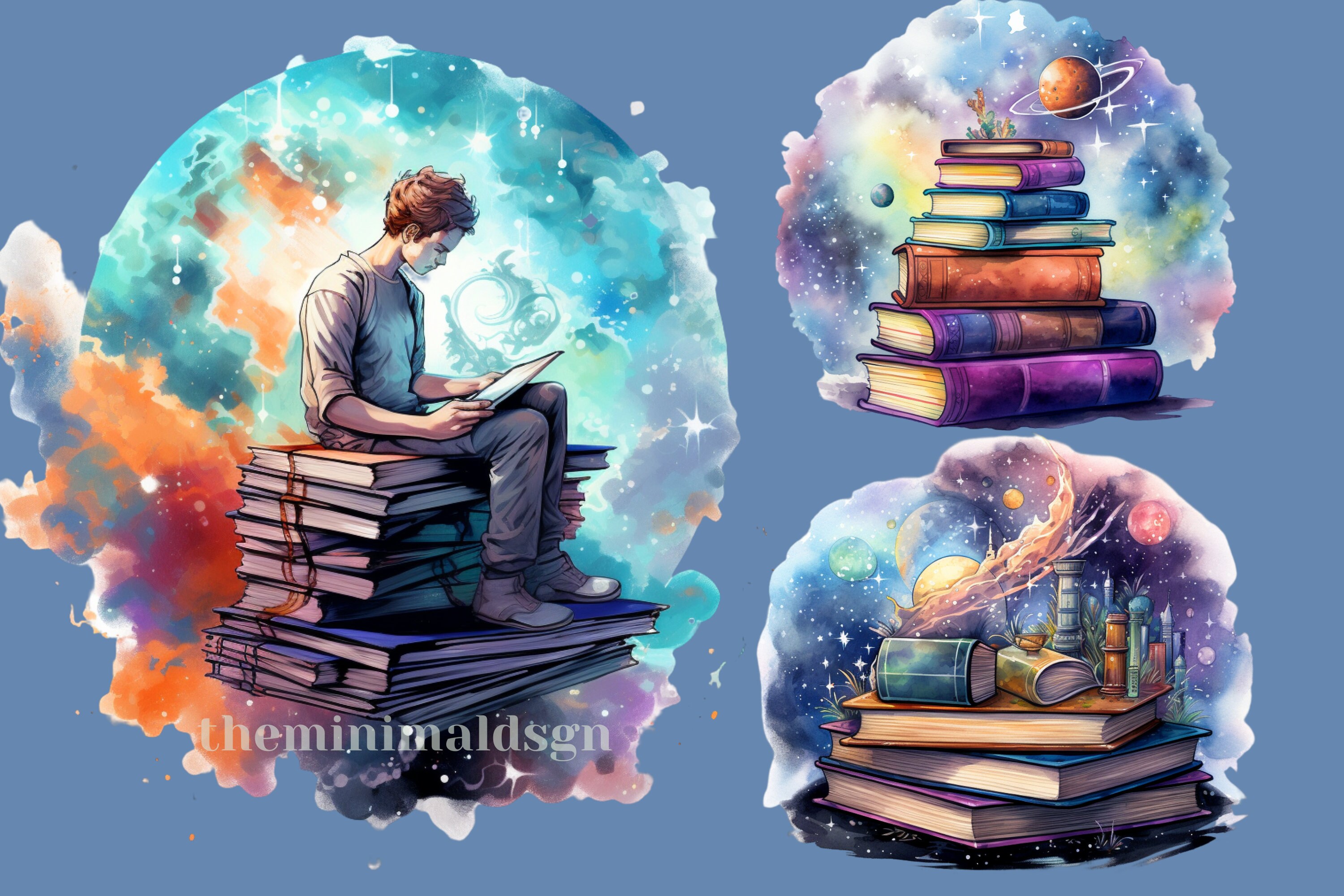 Galaxy Watercolor Books Clipart Bundle, Book, Girl, Galaxy, Space ...
